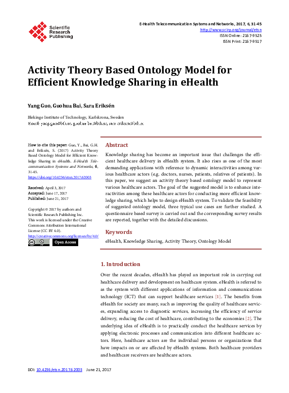 (PDF) Activity Theory Based Ontology Model for Efficient Knowledge ...
