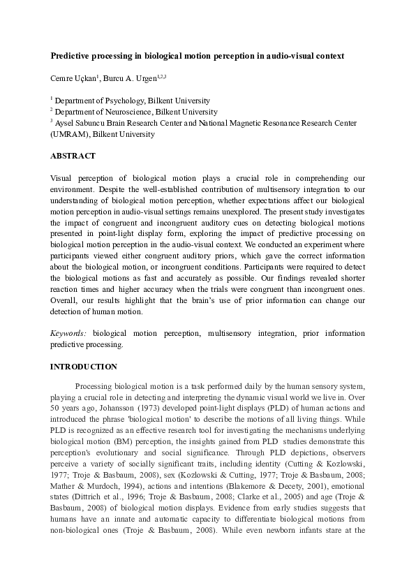 (PDF) Predictive processing in biological motion perception in audio-visual context