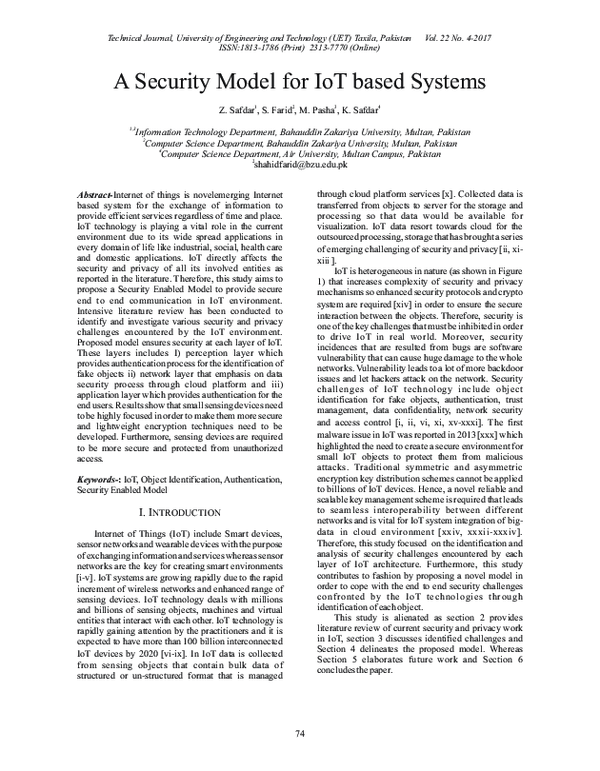 (PDF) A Security Model for IoT based Systems