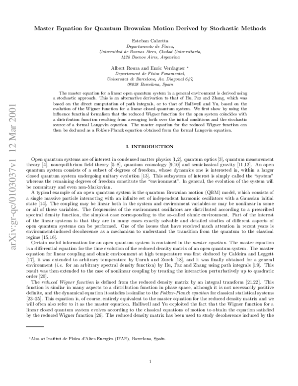 (PDF) Master equation for quantum Brownian motion derived by stochastic ...