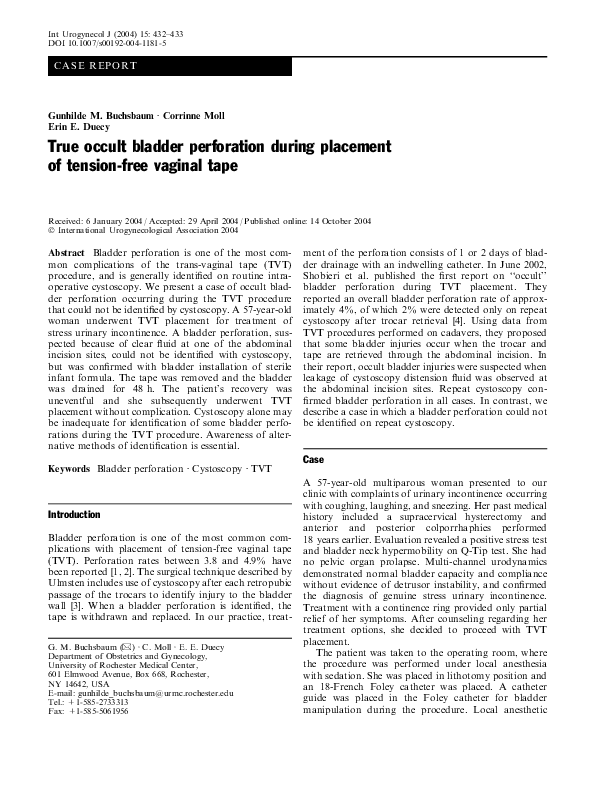 (PDF) True occult bladder perforation during placement of tension-free ...