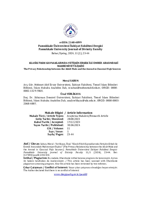 (PDF) Klasik Fıkıh Kaynaklarında Yetişkin Erkek ile Emred Arasındaki ...