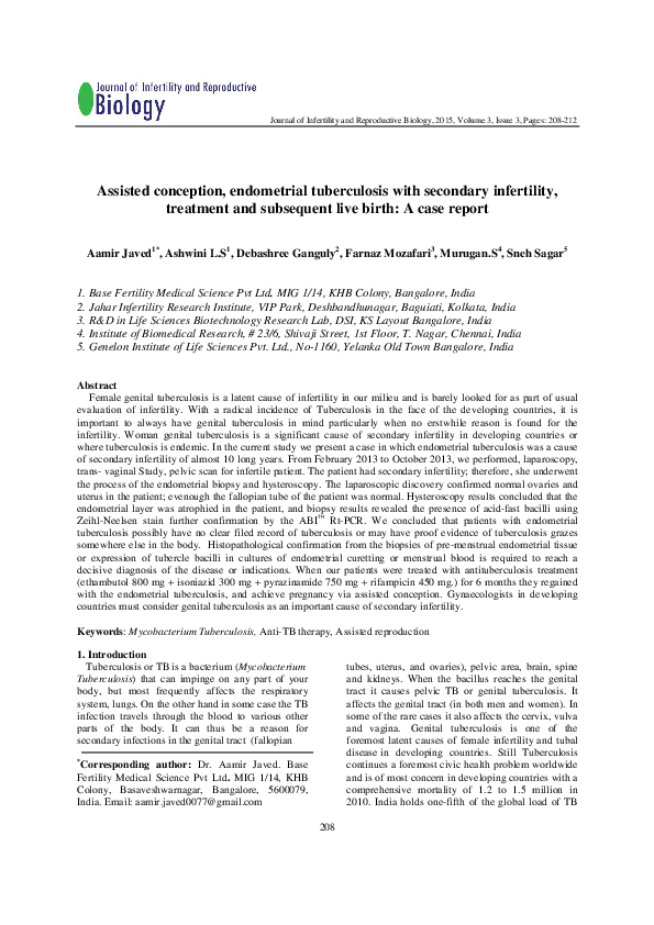 (PDF) Assisted conception, endometrial tuberculosis with secondary ...