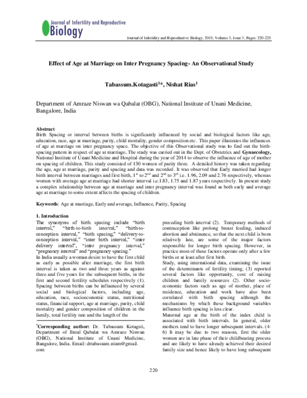 (PDF) Effect of Age at Marriage on Inter Pregnancy Spacing-An ...