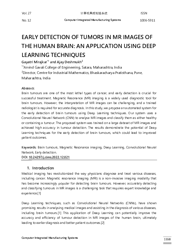 (PDF) EARLY DETECTION OF TUMORS IN MR IMAGES OF THE HUMAN BRAIN: AN APPLICATION USING DEEP ...