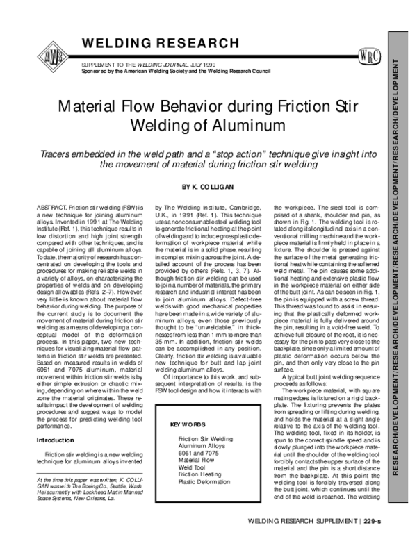 (PDF) Material flow behavior during friction stir welding of aluminum