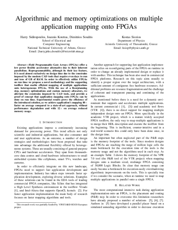 (PDF) Algorithmic and memory optimizations on multiple application mapping onto FPGAs