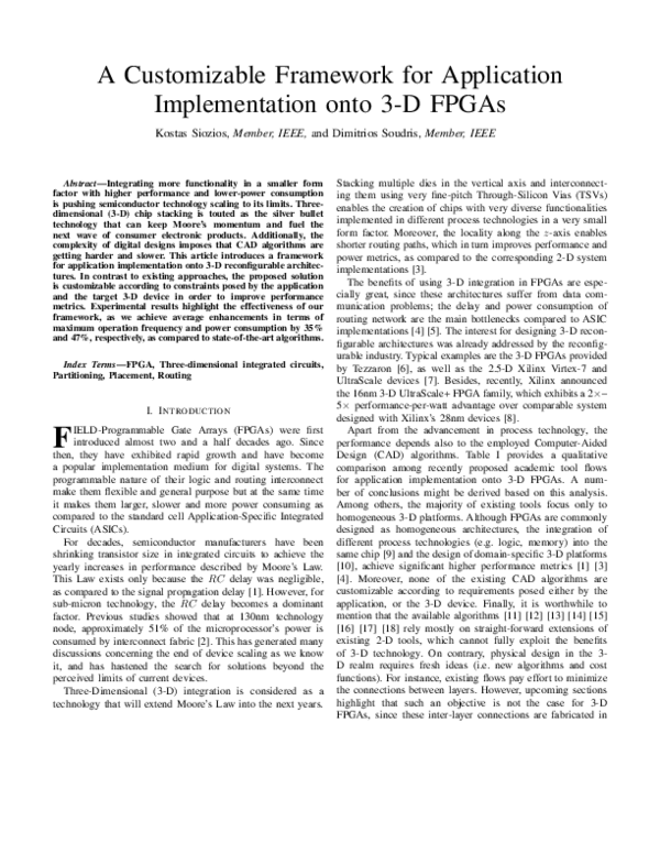 (PDF) A Customizable Framework for Application Implementation onto 3-D FPGAs