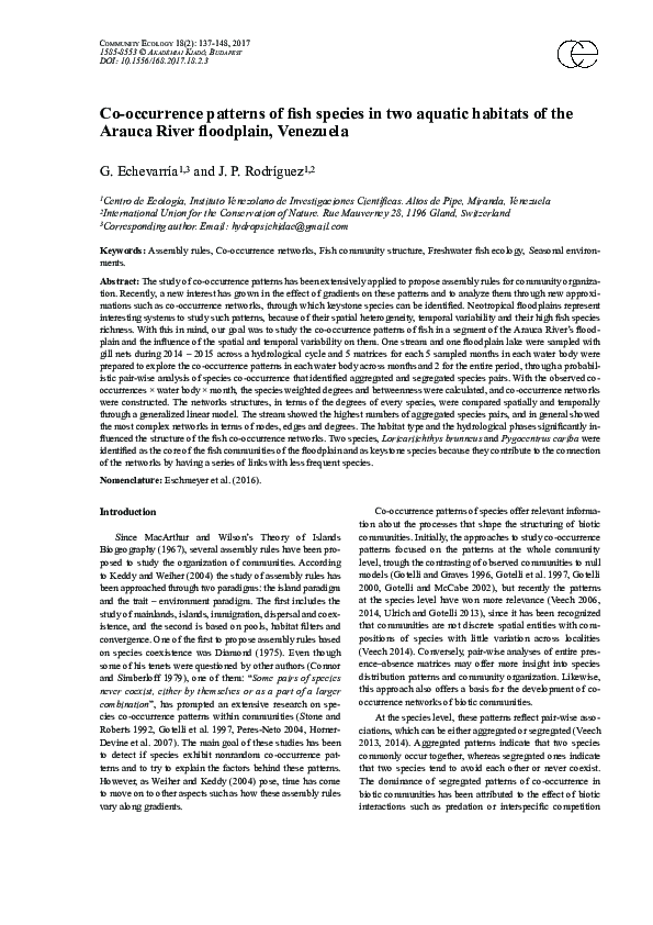 (PDF) Co-occurrence patterns of fish species in two aquatic habitats of the Arauca River ...