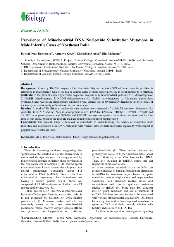 (PDF) Prevalence of Mitochondrial DNA Nucleotide Substitution Mutations ...
