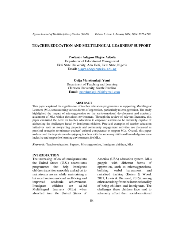 (PDF) Supporting Multilingual Learners' Oral Language Development through Teacher Education
