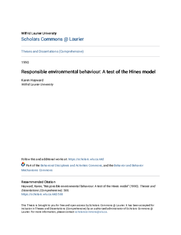 (PDF) Responsible environmental behaviour: A test of the Hines model