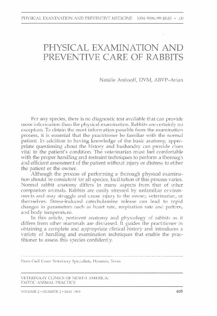 (PDF) Physical Examination and Preventive Care of Rabbits