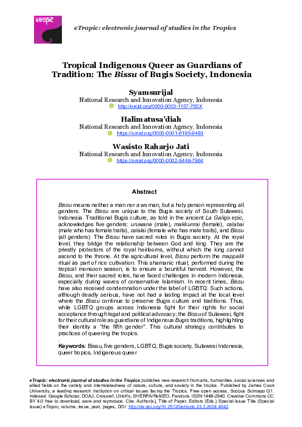(PDF) Tropical Indigenous Queer as Guardians of Tradition: The Bissu of ...