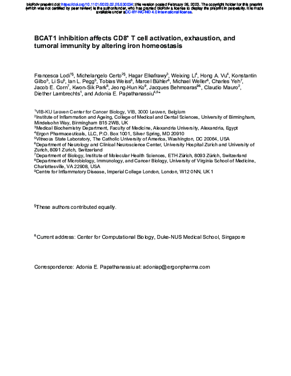 (PDF) BCAT1 inhibition affects CD8+T cell activation, exhaustion, and ...