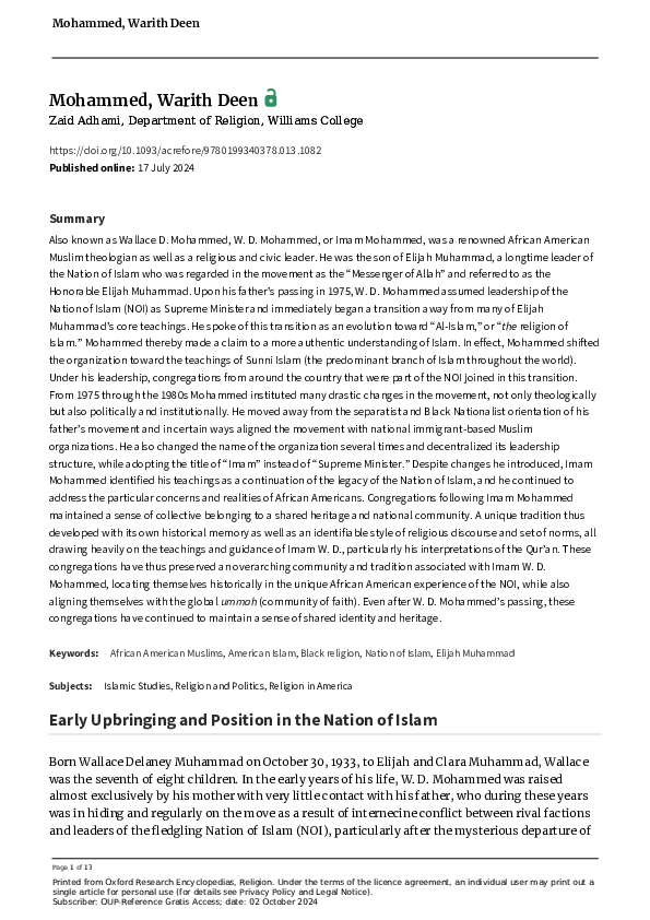 (PDF) Mohammed, Warith Deen