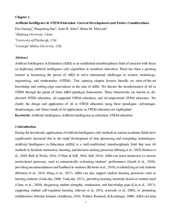 (PDF) Artificial Intelligence in STEM Education: Current Developments ...