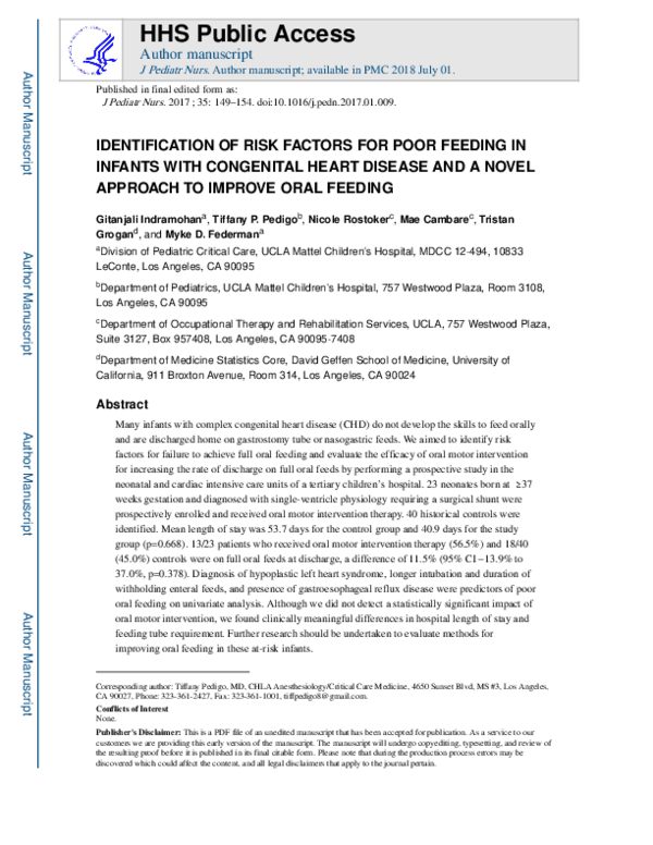 (PDF) Identification of Risk Factors for Poor Feeding in Infants with ...