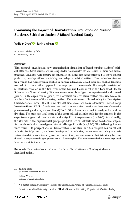 (PDF) Examining the Impact of Dramatization Simulation on Nursing Students’ Ethical Attitudes: A ...