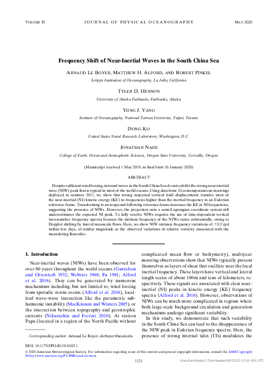 (PDF) Frequency Shift of Near-Inertial Waves in the South China Sea