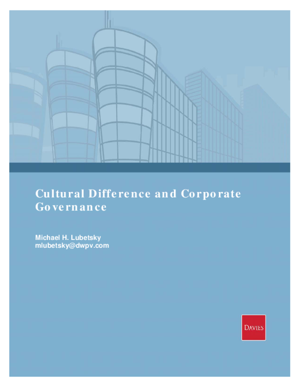 (PDF) Cultural Difference and Corporate Governance