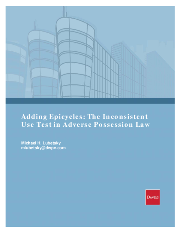 (PDF) Adding Epicycles: The Inconsistent Use Test in Adverse Possession Law