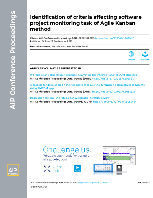 (PDF) Identification of criteria affecting software project monitoring task of Agile Kanban method