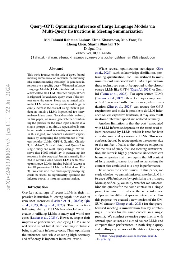 (PDF) Query-OPT: Optimizing Inference of Large Language Models via Multi-Query Instructions in ...