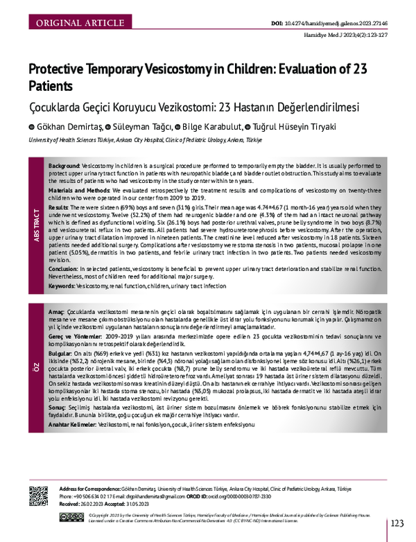 (PDF) Protective Temporary Vesicostomy in Children: Evaluation of 23 ...