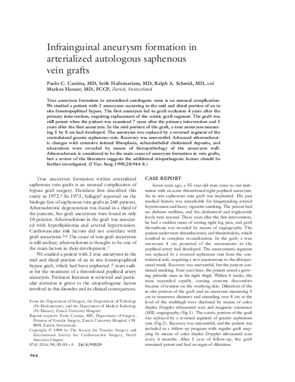 (PDF) Infrainguinal aneurysm formation in arterialized autologous ...
