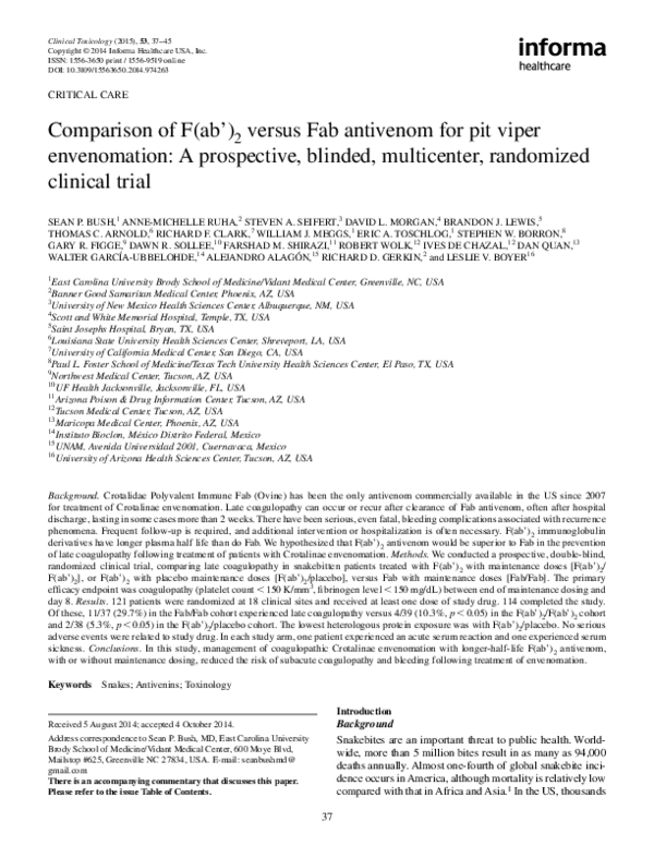 (PDF) Comparison of F(ab’) 2 versus Fab antivenom for pit viper ...