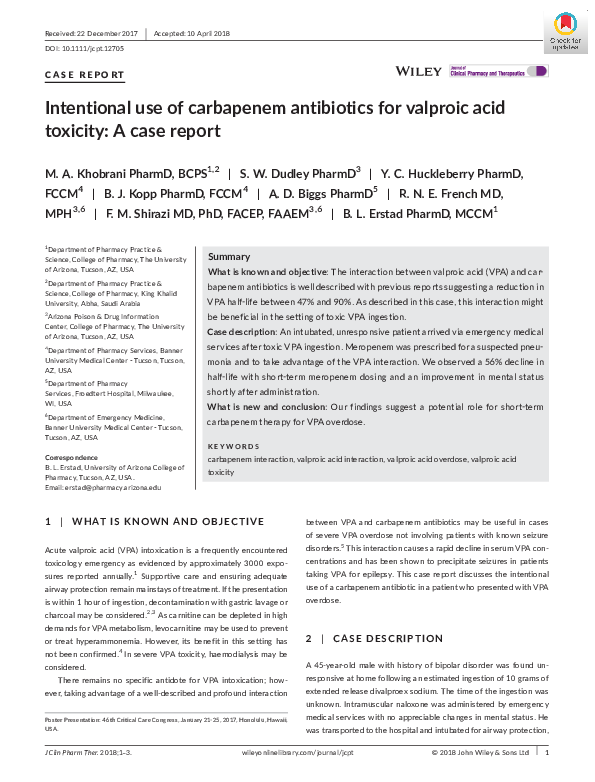 (PDF) Intentional use of carbapenem antibiotics for valproic acid ...