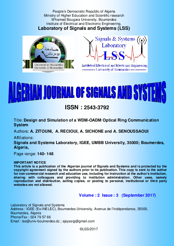 Pdf Design And Simulation Of A Wdm Oadm Optical Ring Communication System Zitouni Zitouni