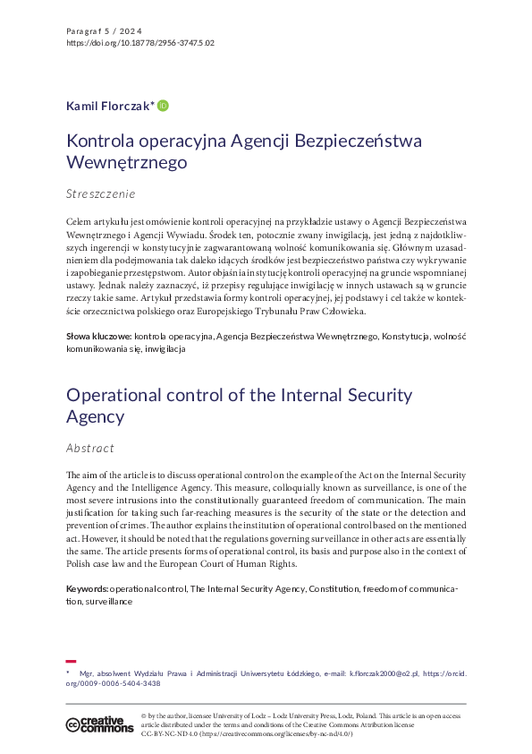 (PDF) Operational control of the Internal Security Agency