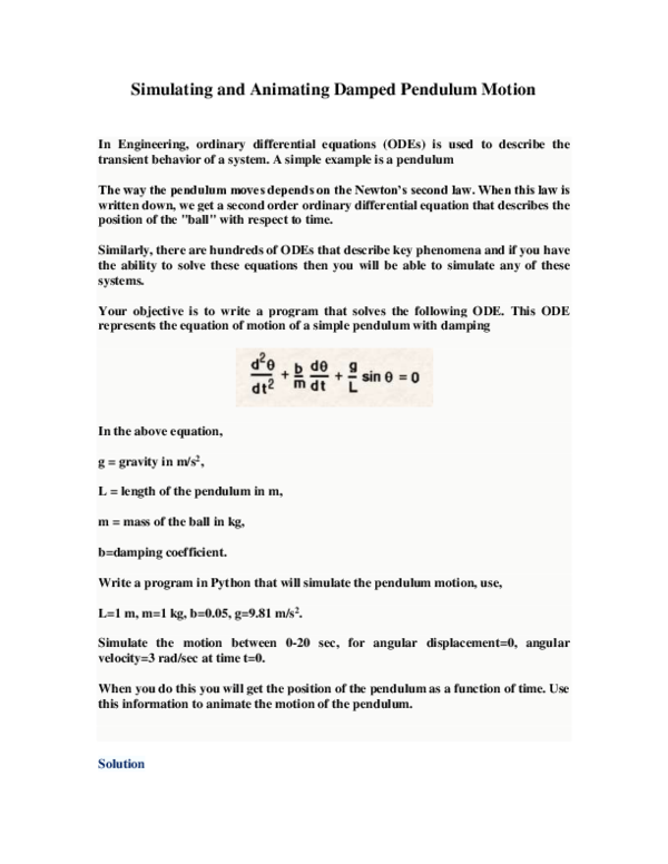 (PDF) Simulating and Animating Damped Pendulum Motion