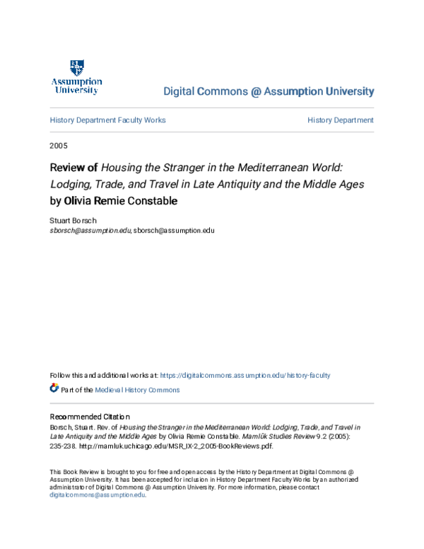 (PDF) Review of Housing the Stranger in the Mediterranean World ...
