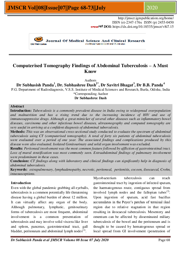 (PDF) Computerised Tomography Findings of Abdominal Tuberculosis – A ...