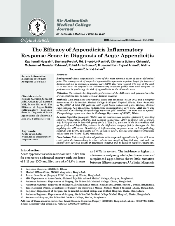 (PDF) The Efficacy of Appendicitis Inflammatory Response Score in ...