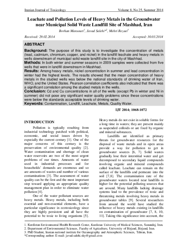(PDF) Leachate and Pollution Levels of Heavy Metals in the Groundwater ...