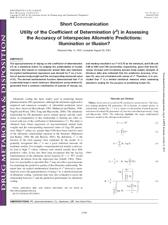 (PDF) Utility of the Coefficient of Determination (r2) in Assessing the ...