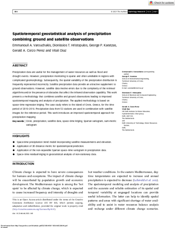 Pdf Spatiotemporal Geostatistical Analysis Of Precipitation Combining Ground And Satellite