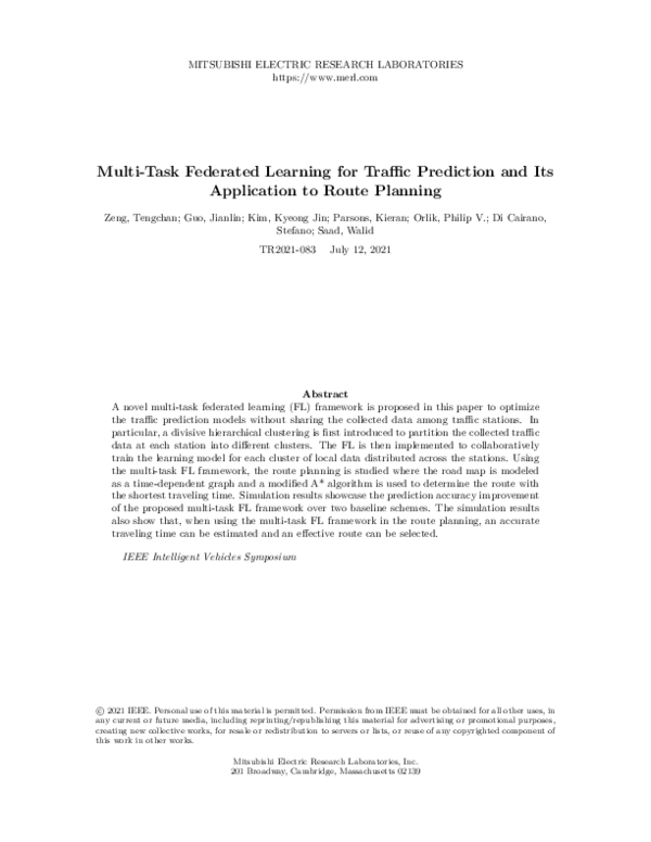(PDF) Multi-Task Federated Learning for Traffic Prediction and Its Application to Route Planning