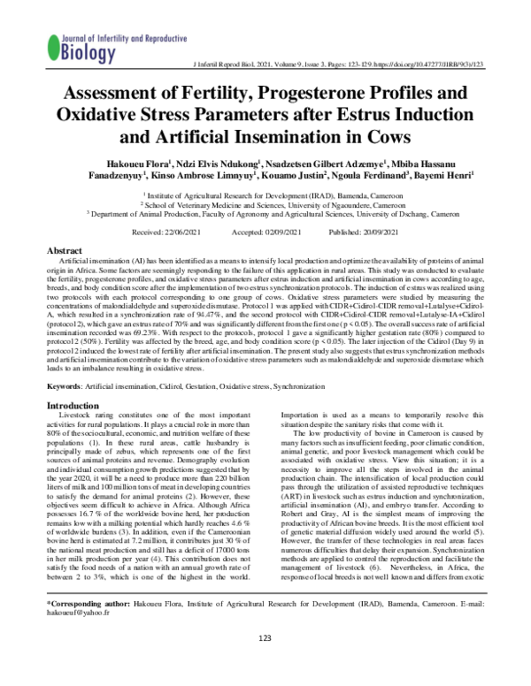 (PDF) Assessment of Fertility, Progesterone Profiles and Oxidative Stress Parameters after ...