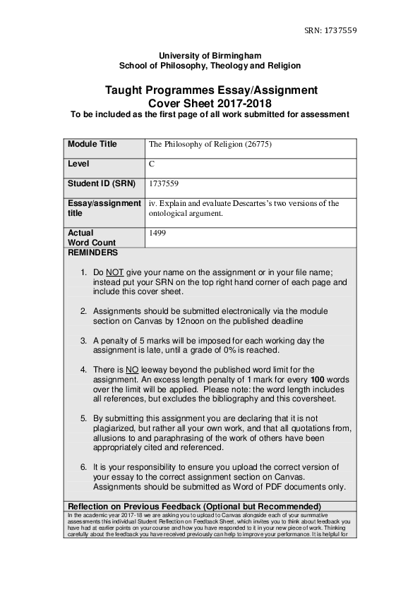 (PDF) LC The Philosophy of Religion (26775) 1st Assessment - Final