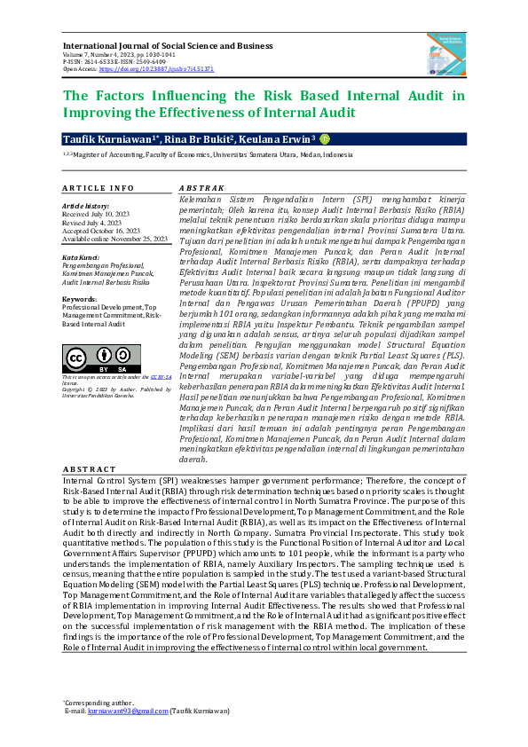 (PDF) The Factors Influencing the Risk Based Internal Audit in ...