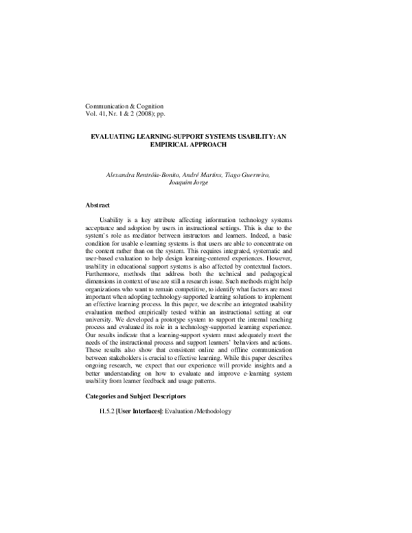 (PDF) Evaluating Learning Support Systems Usability An Empirical Approach