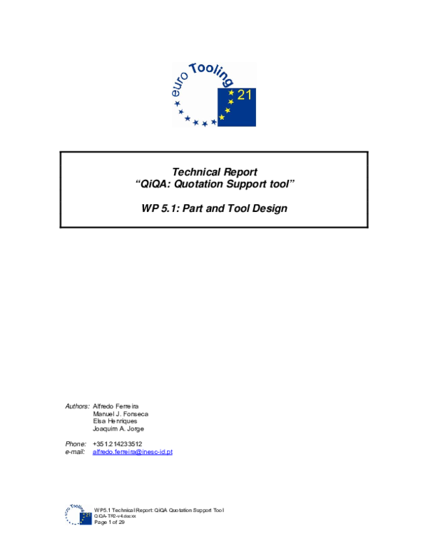 (PDF) Technical Report QiQA: Quotation Support tool WP 5.1: Part and ...