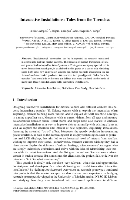 (PDF) Interactive Installations: Tales from the Trenches