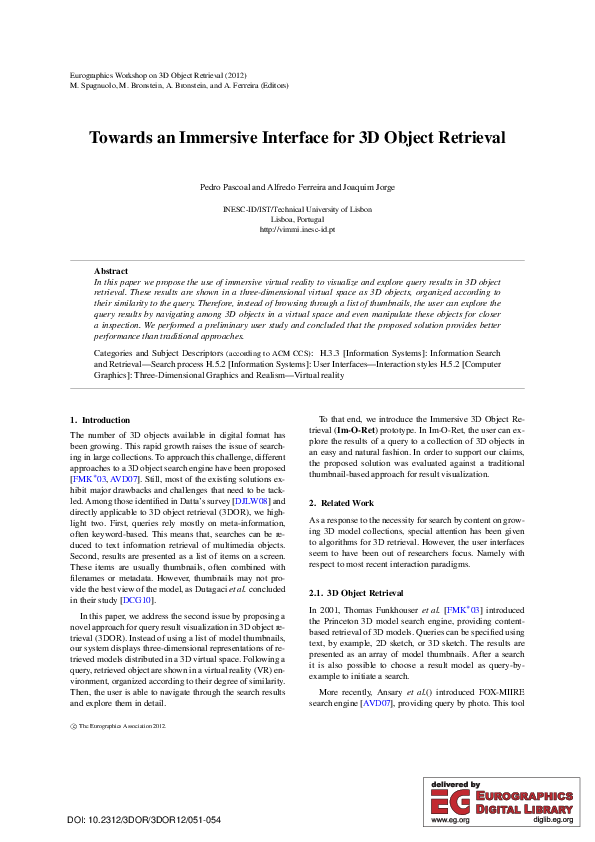 (PDF) Towards an immersive interface for 3D object retrieval