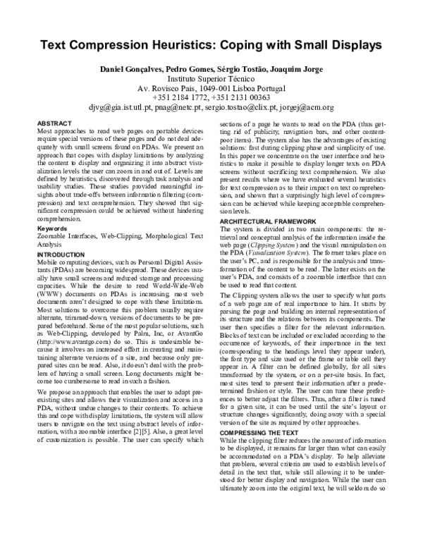 (PDF) Text Compression Heuristics: Coping with Small Displays